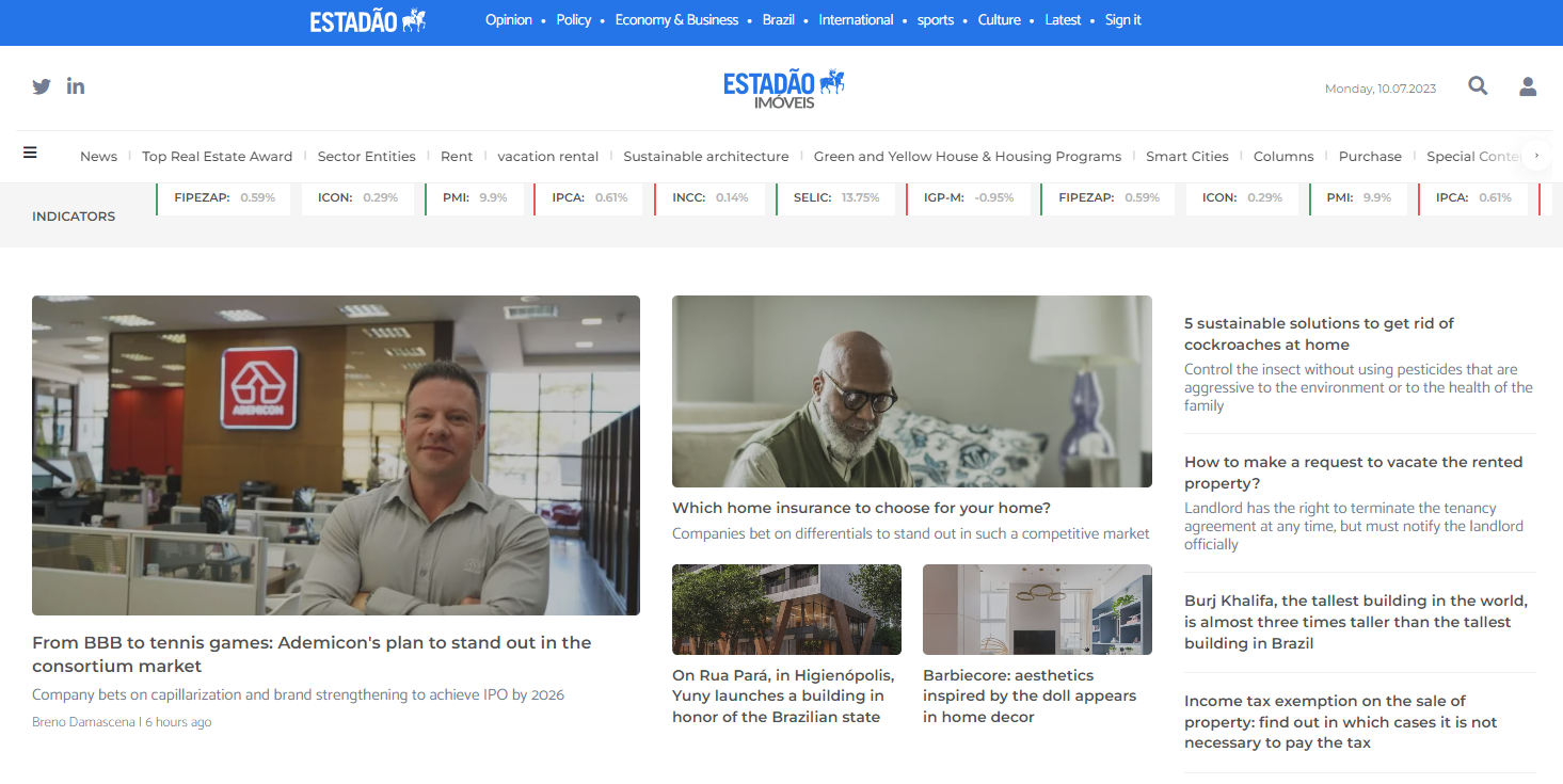 Screenshot from Estadão.com