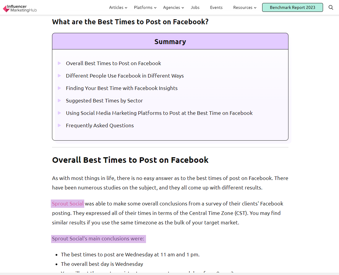 Screenshot from Influencer Marketing Hub