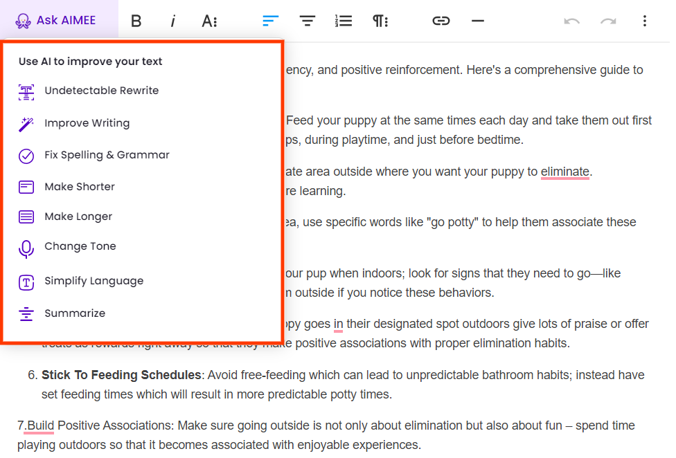 You can also ask AIMEE to simplify the language or even rewrite ...